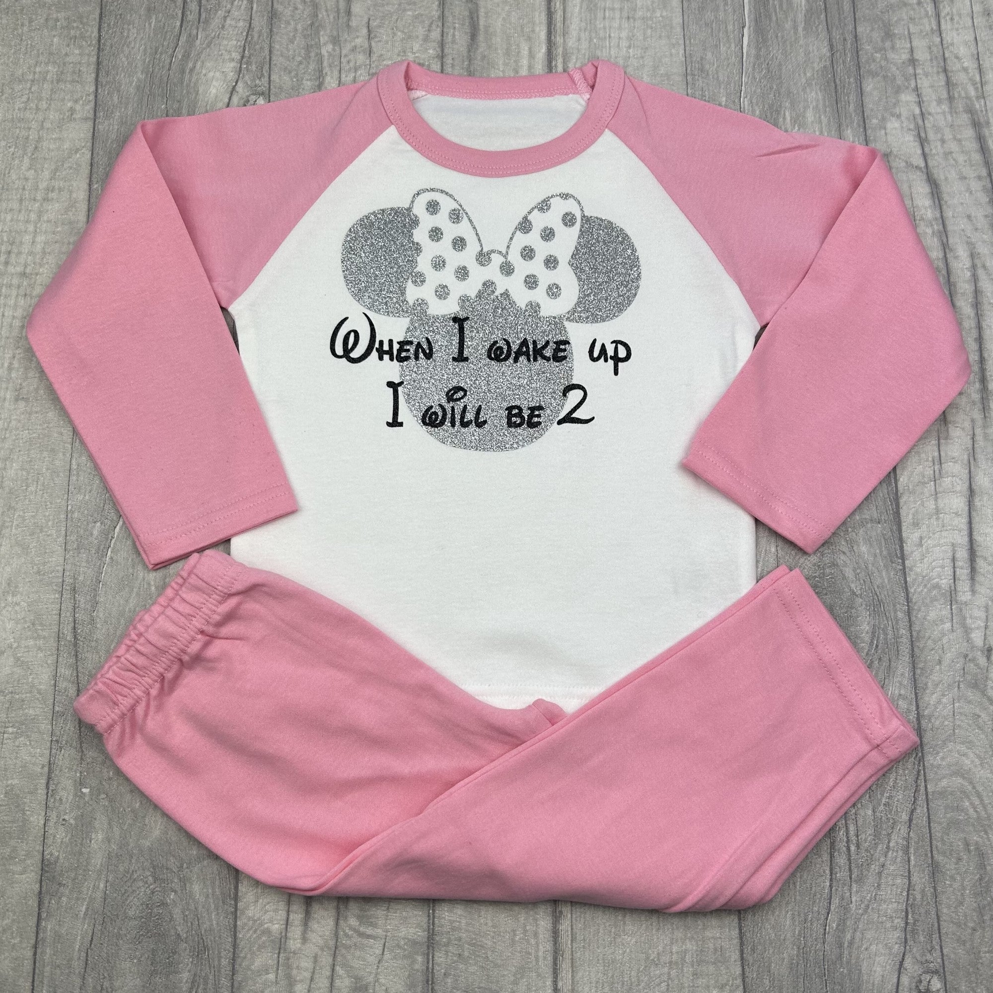 When I Wake Up Minnie Mouse Pink And White Birthday Girls Pyjamas, Dis ...