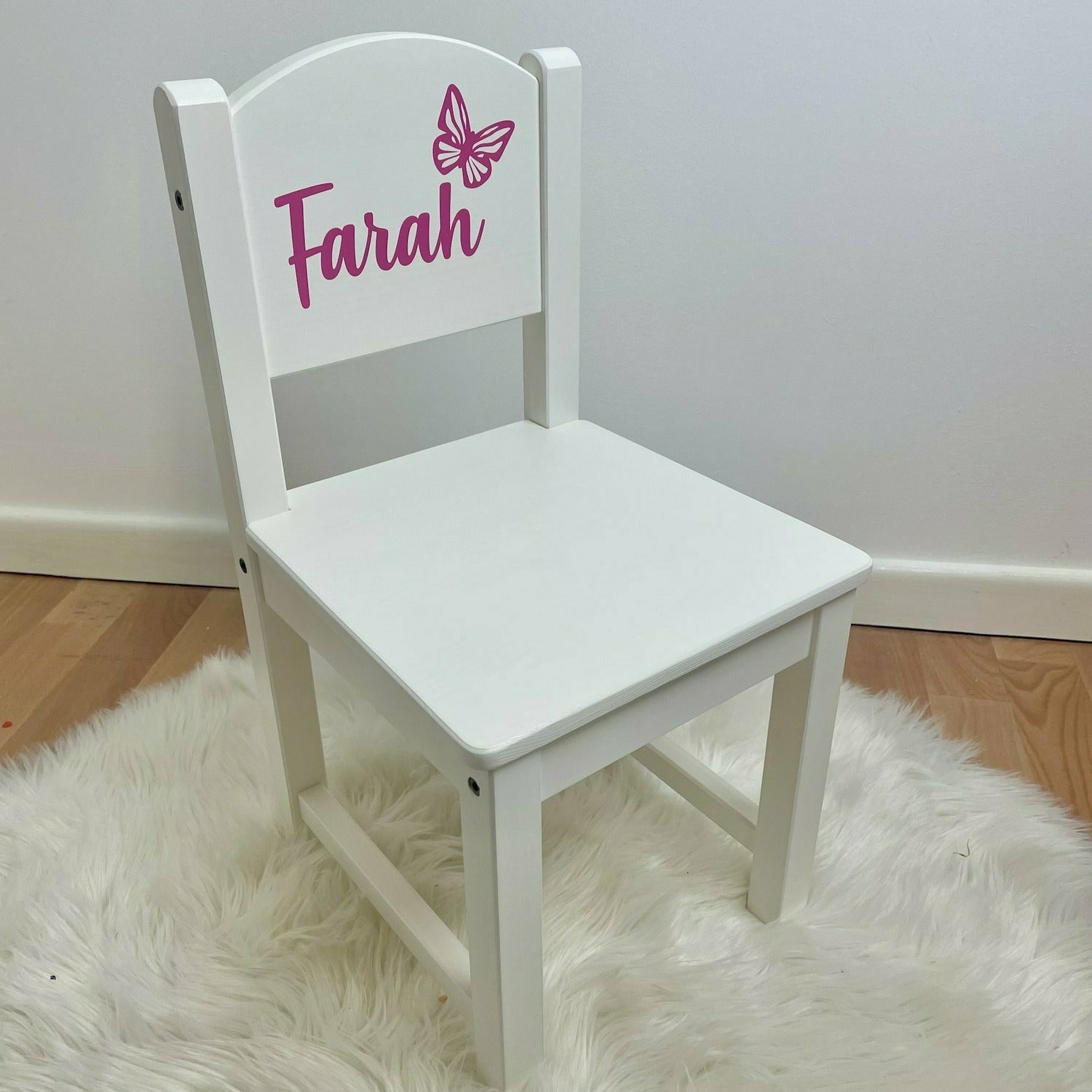 Personalised Baby Girls Butterfly Toddler Wooden Nursery Dining Chair