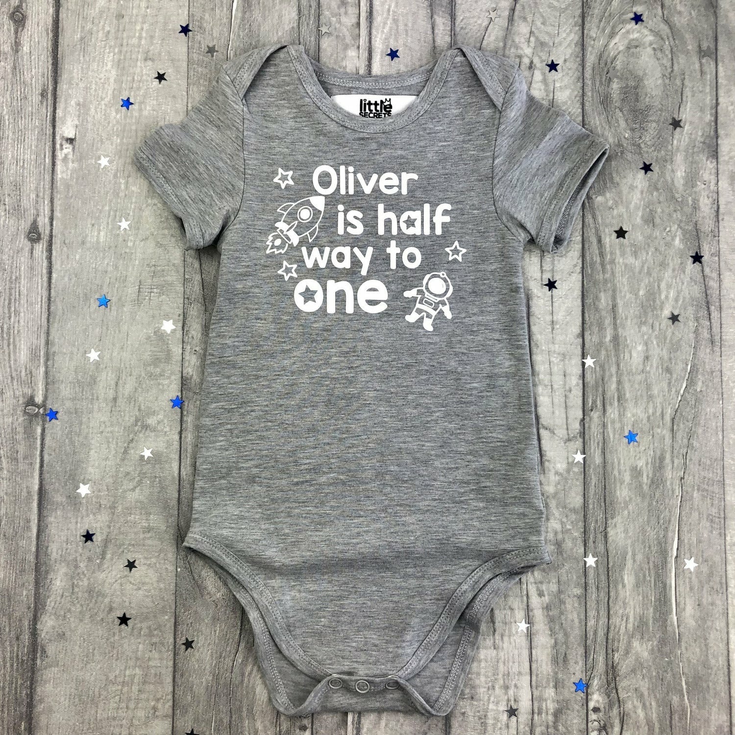 Personalised Half Way To One Baby Boy Romper, Half Birthday, Astronaut ...